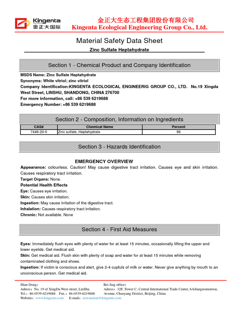 ZINCSULPHATEHEPTAHYDRATEMSDSof 20230916145908.437 X | PDF | Personal ...