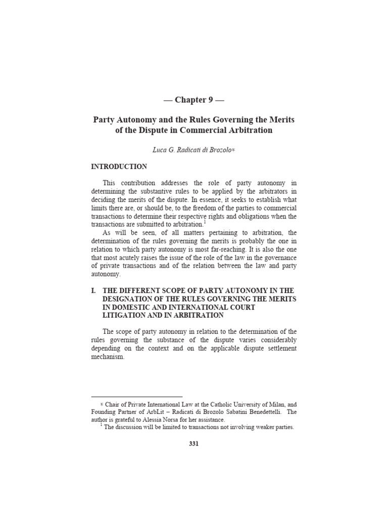 Radicati, Party Autonomy and Rules Governing Merits | PDF | Arbitration ...