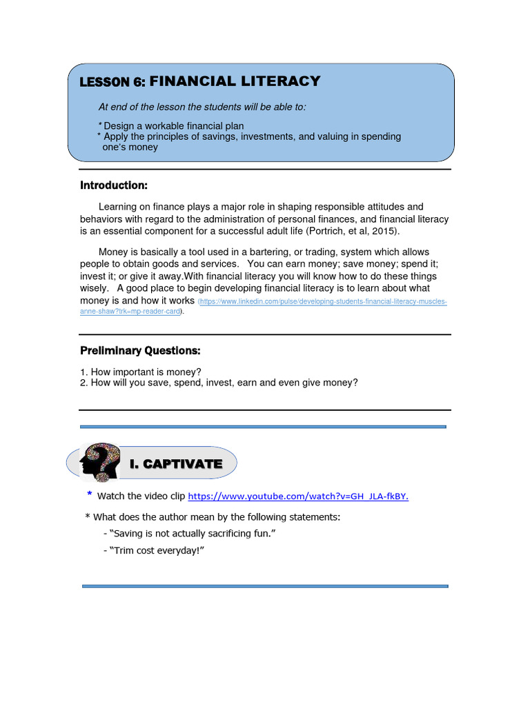 Financial Literacy for Students | PDF | Interest | Investing