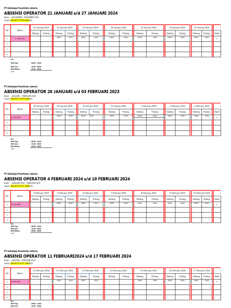 Absensi dan Lembur Operator PLTD | PDF
