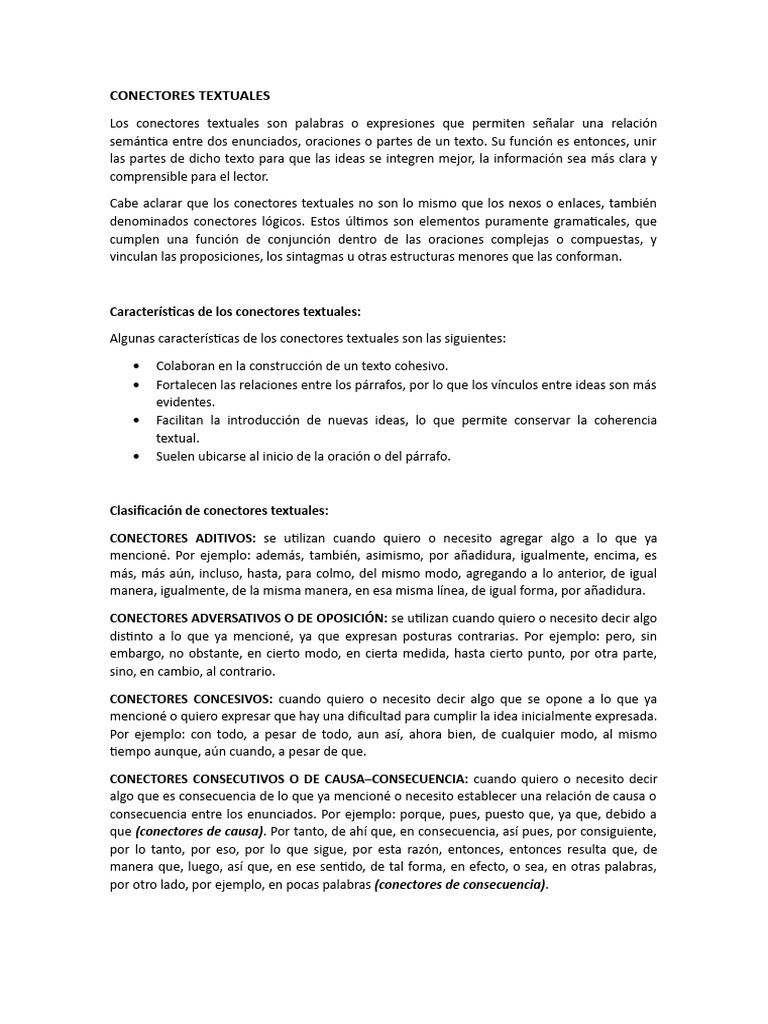 Conectores Textuales | PDF | Oración (Lingüística) | Causalidad