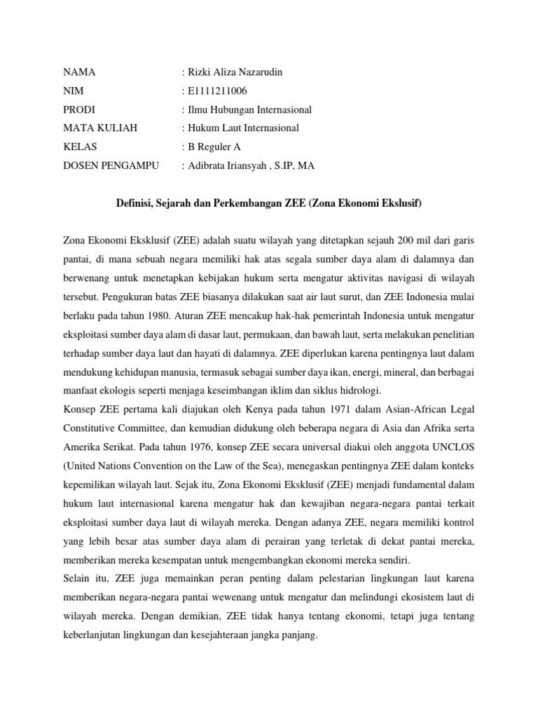 Tugas Hukum Laut Internasional - Rizki Aliza - Zee | PDF