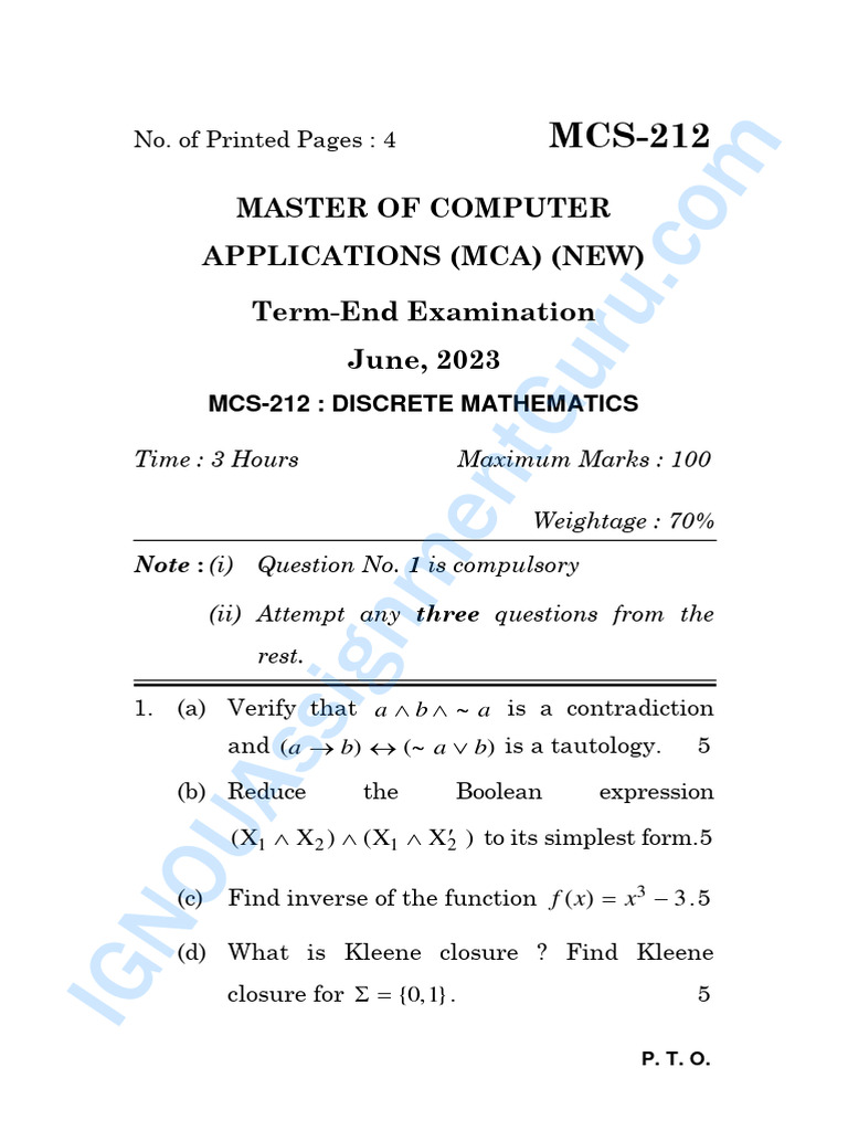 June - 2023 MCS-212 | PDF | Theoretical Computer Science | Mathematical Logic