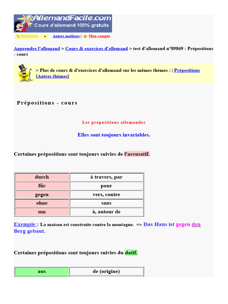 Prépositions Allemand | PDF | Adposition | Sémantique