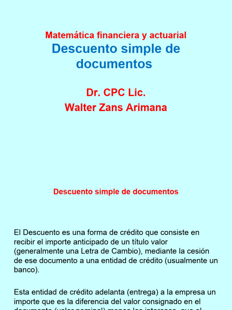 Matematica Financiera, Descuento Simple de Documentos | PDF | Bancos | Interés