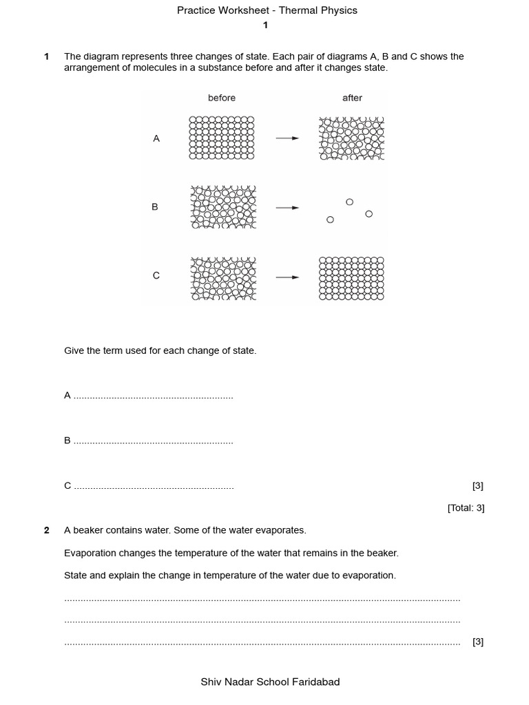 Thermal Physics - Practice Worksheet | PDF | Thermometer | Temperature