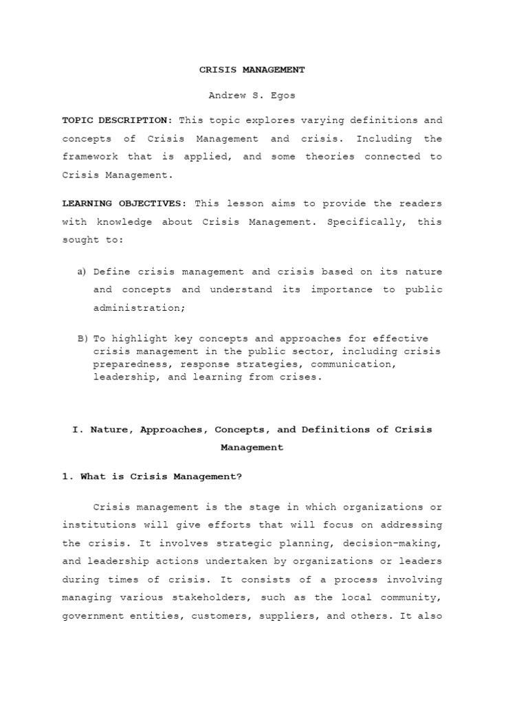 Crisis Management | PDF | Crisis Management | Leadership