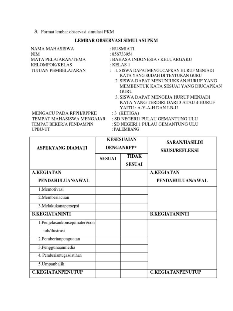 Lembarr Observasi Simulasi-1 | PDF