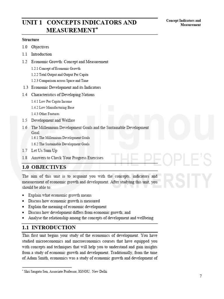 Unit 1 Concepts Indicators and Measurement: 1.0 Objectives | PDF | Gross Domestic Product ...