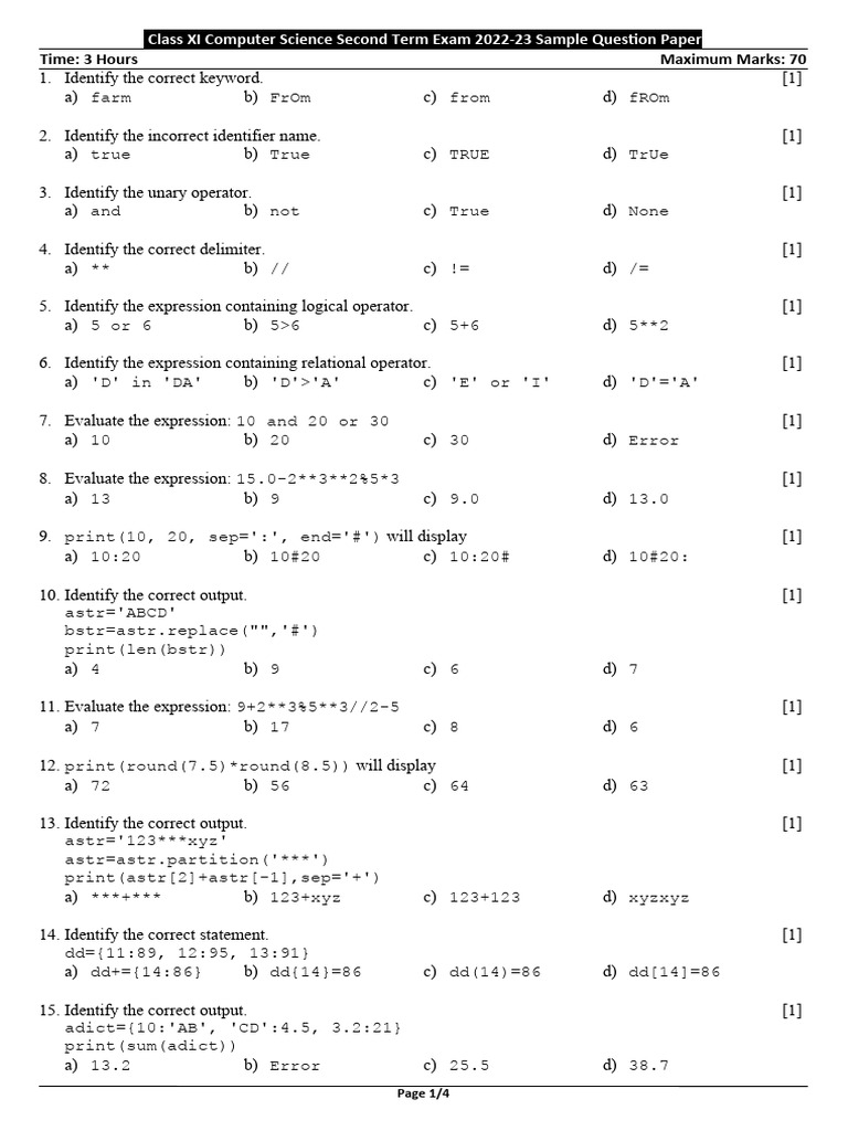 11CS T2 2022 23SQP | PDF | Control Flow | Python (Programming Language)