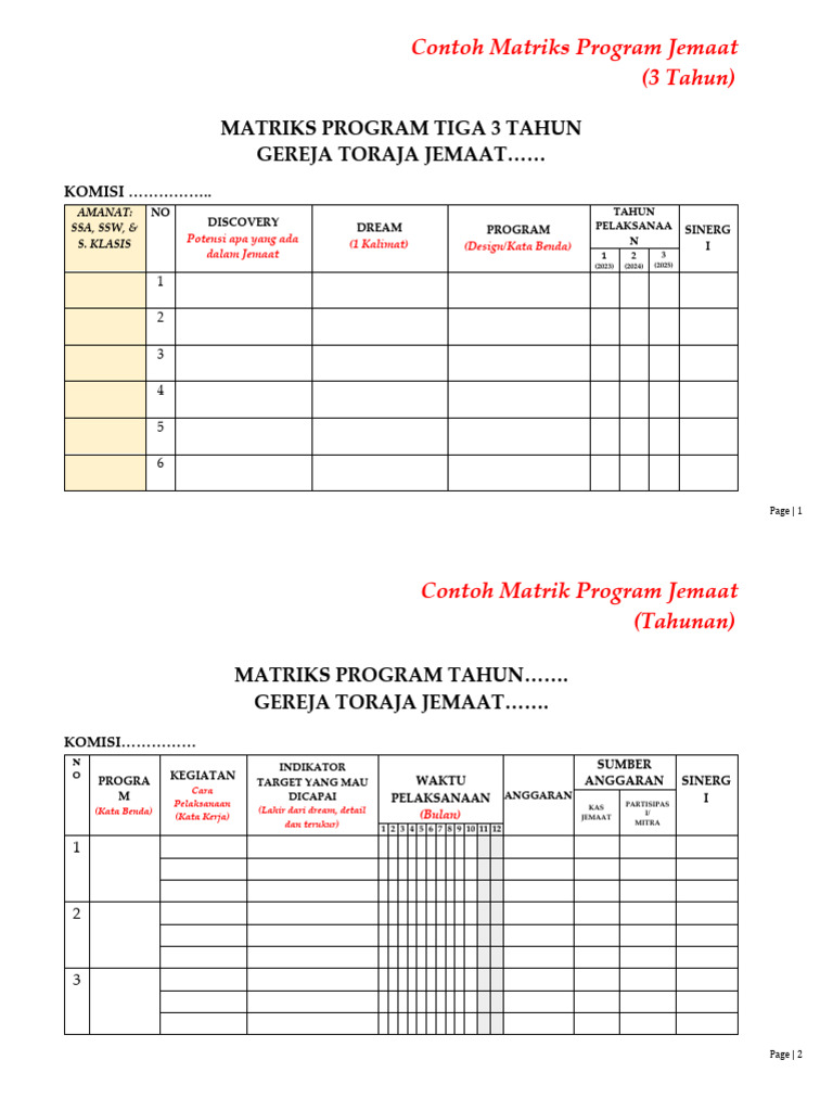 Contoh - Matriks Program Jemaat Berbasis Ai | PDF