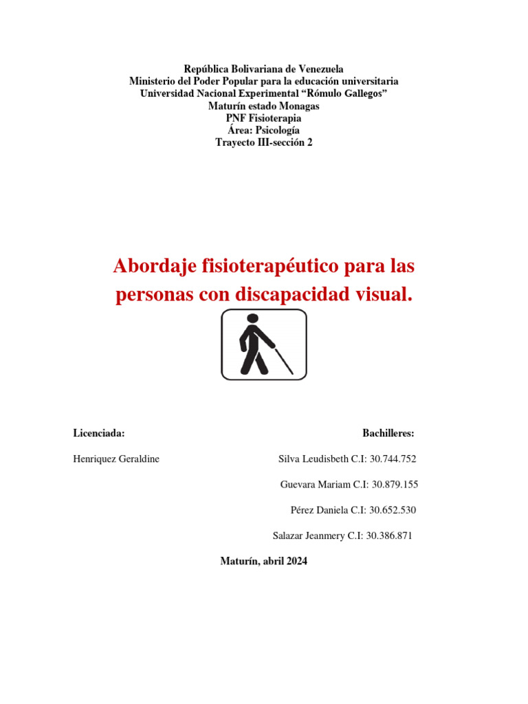 Abordaje Fisioterapéutico en Discapacidad Visual | PDF | Terapia física ...