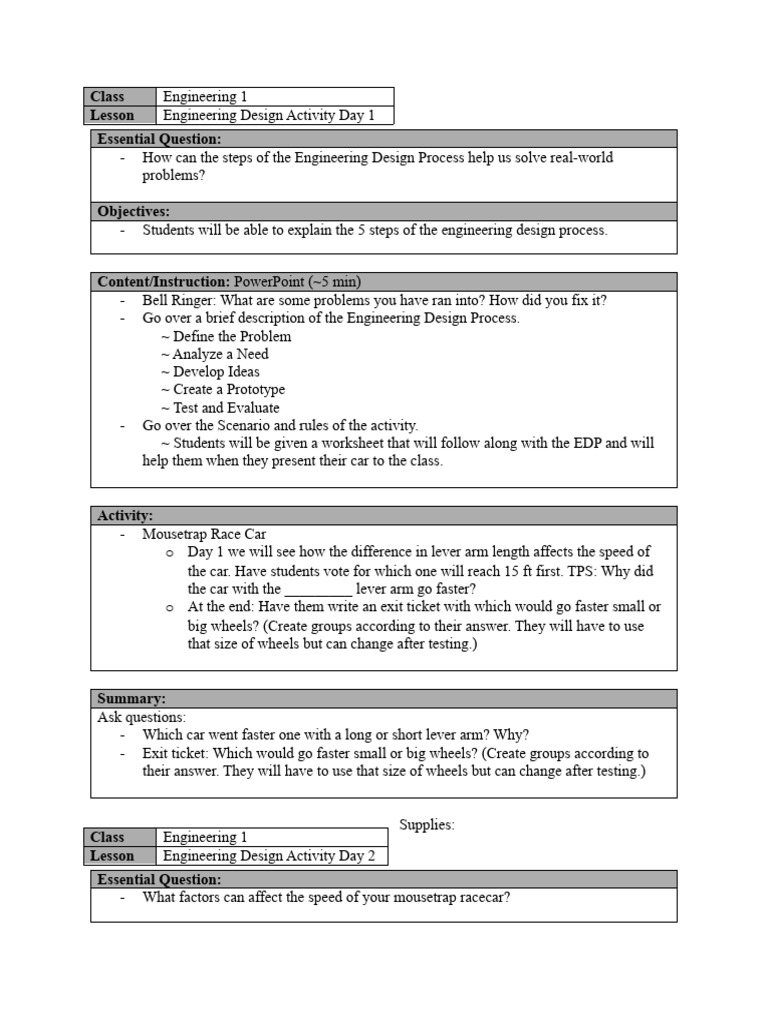 Design Lesson Plan 2 | PDF | Engineering Design Process | Engineering