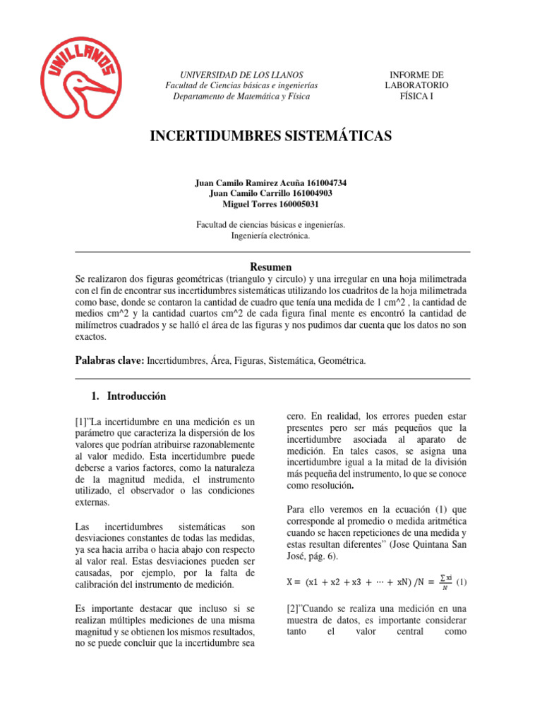 Informe Fisica Mecanica Incertidumbres Sistematica | PDF | Medición | Incertidumbre