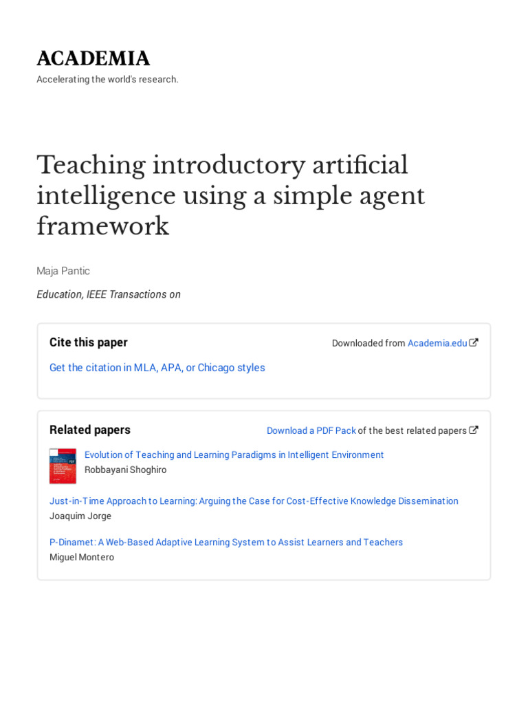 Teaching Introductory Artificial Intelligence Using A Simple Agent ... Teaching Introductory Artificial Intelligence Using A Simple Agent ...
