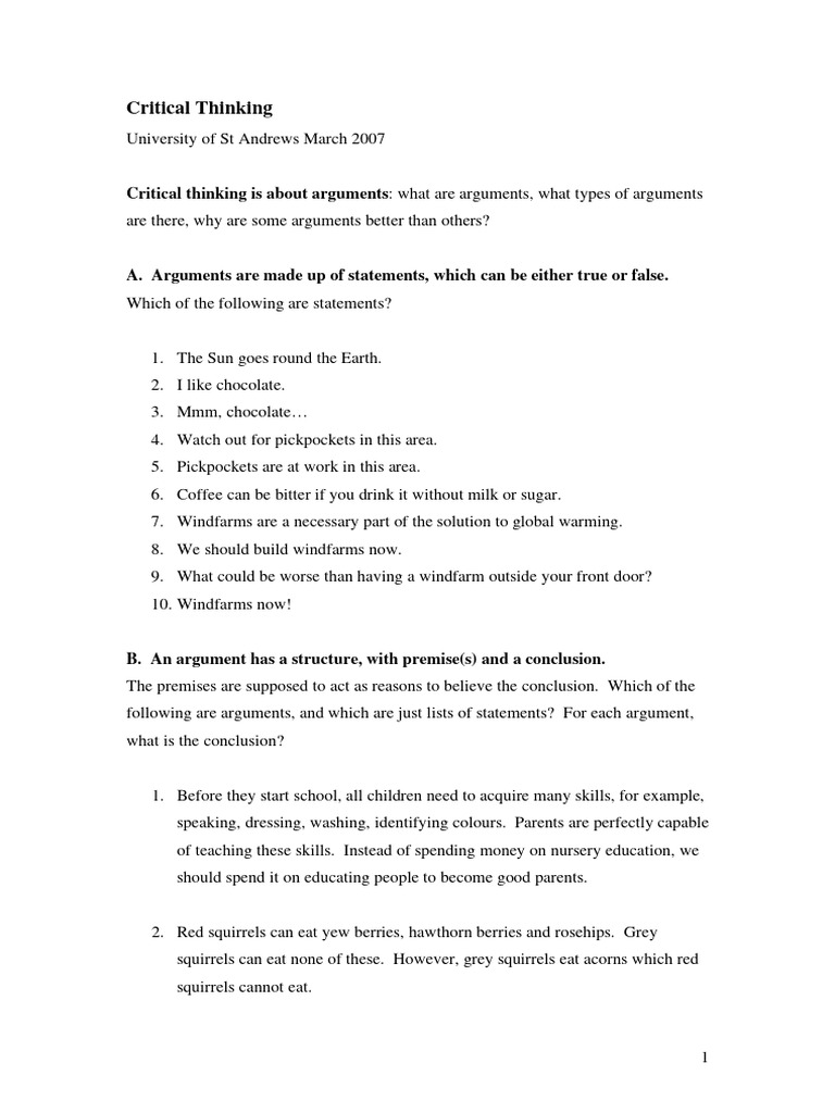 Critical Thinking Student | PDF | Argument | Deductive Reasoning