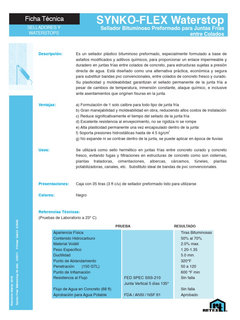 Synko Flex Waterstop | PDF | Hormigón | Agua