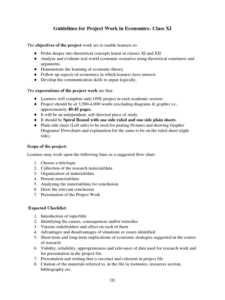 Economics Project Guidelines For Class XI | PDF | Currency | Learning