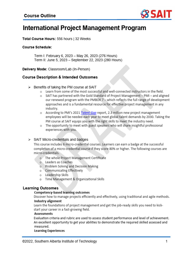 International Project Management - Course Outline - 2022-2023 | PDF ...