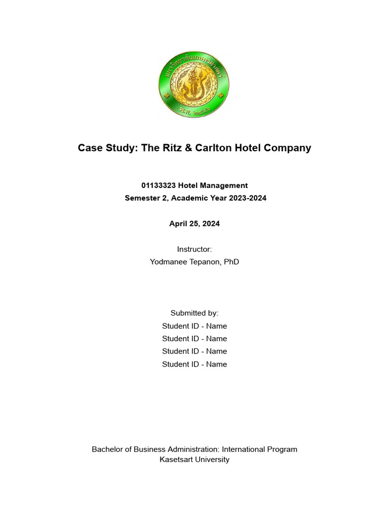 Case Study: The Ritz & Carlton Hotel Company | PDF
