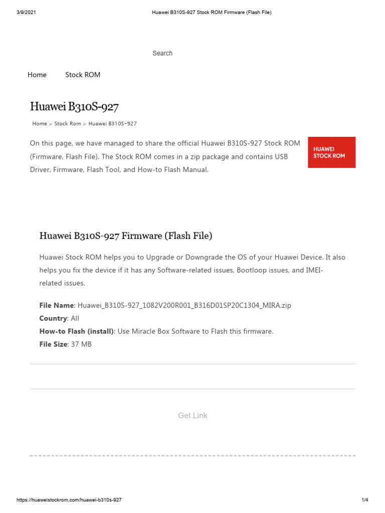Huawei B310S-927 Stock ROM Firmware (Flash File) | PDF | Read Only ...
