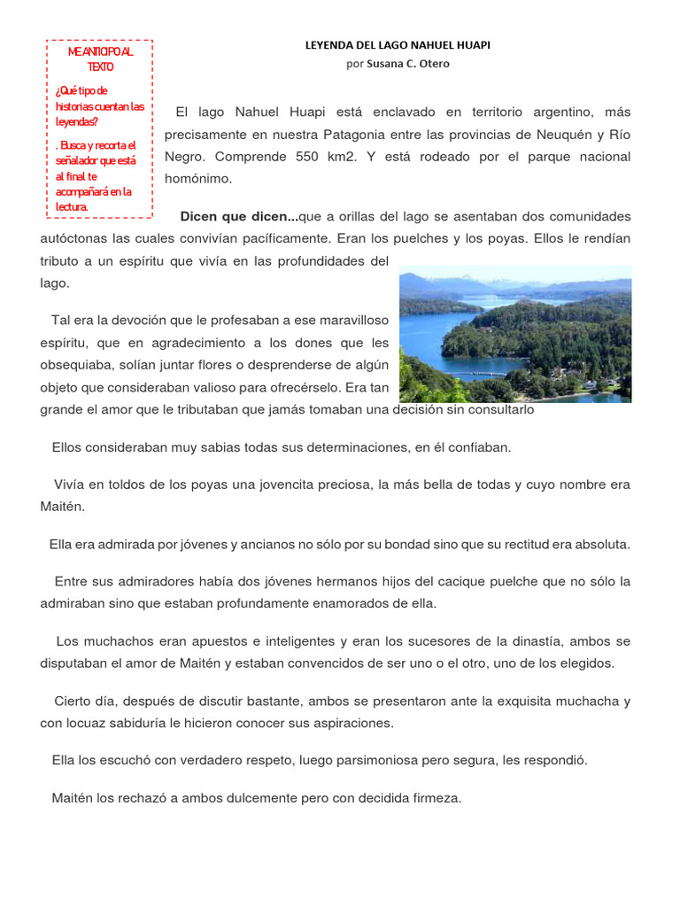 Leyenda Del Lago Nahuel Huapi | PDF | Amor