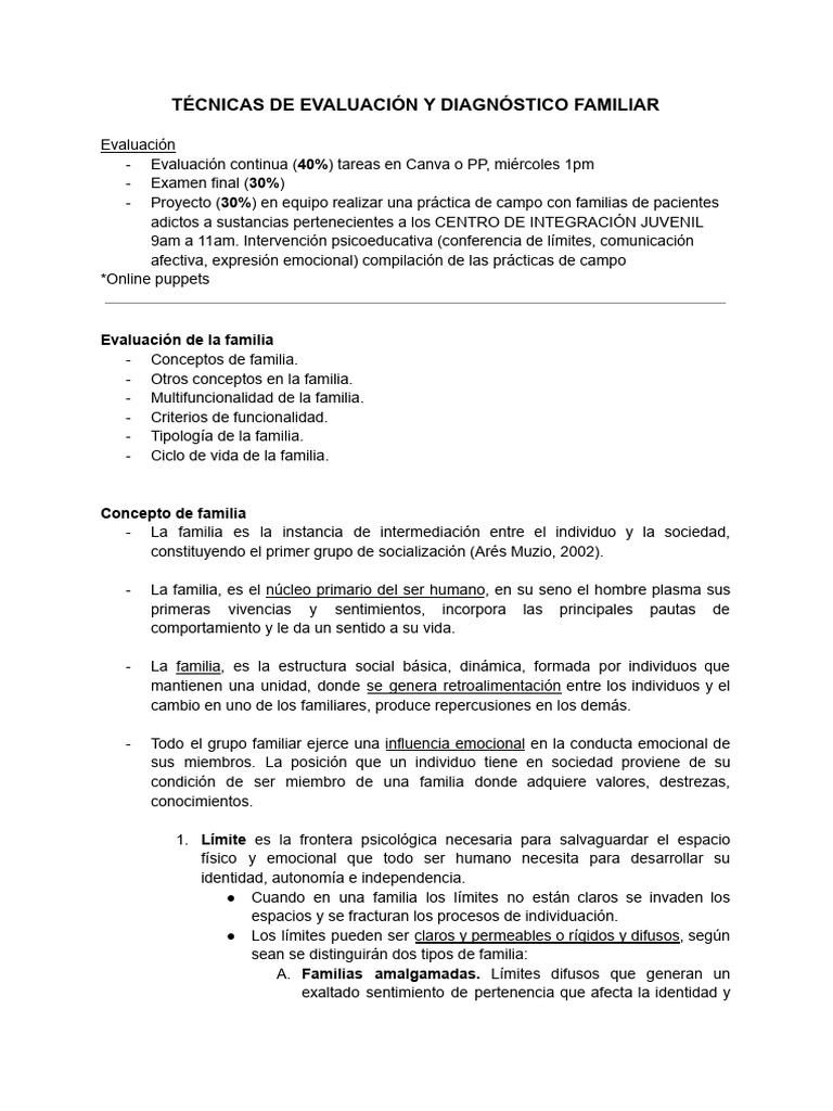 Técnicas de Evaluación y Diagnóstico Familiar | PDF | Familia | Terapia