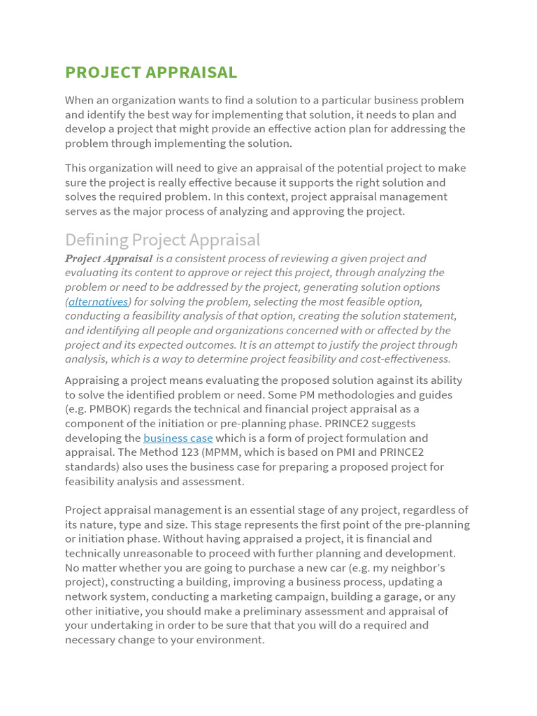 Project Appraisal Pdf Real Estate Appraisal Business