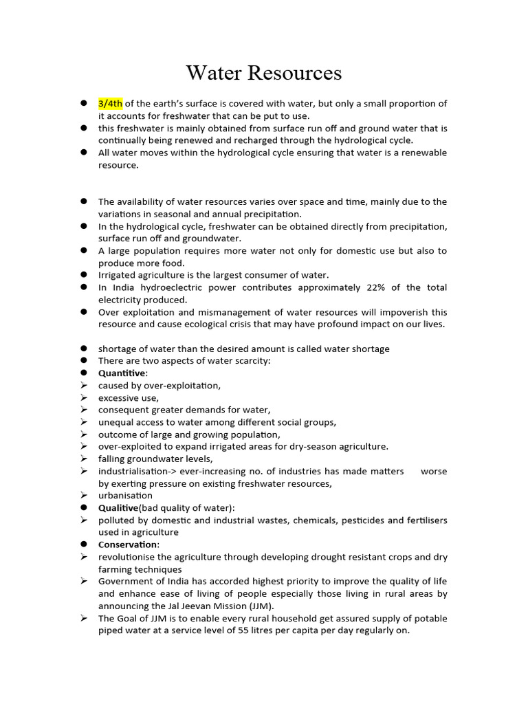 Water Resources Notes | Download Free PDF | Dam | Water Scarcity