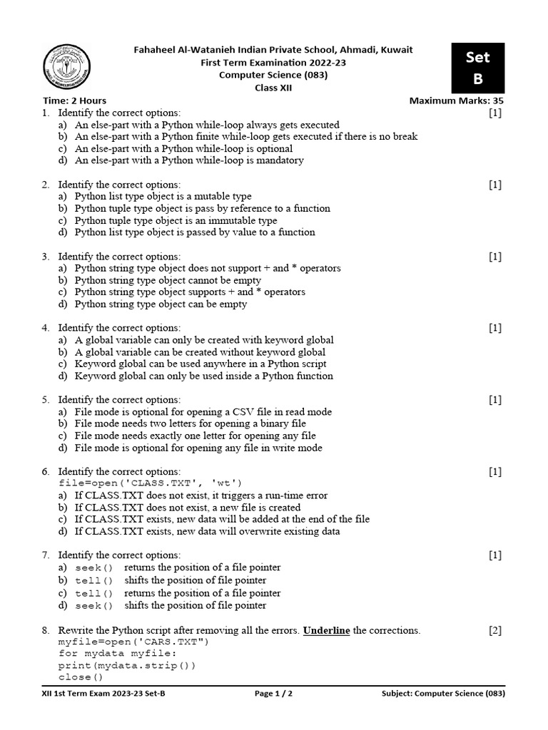 12cs T1 2022 Setb Pdf Computer Engineering Computer Data 