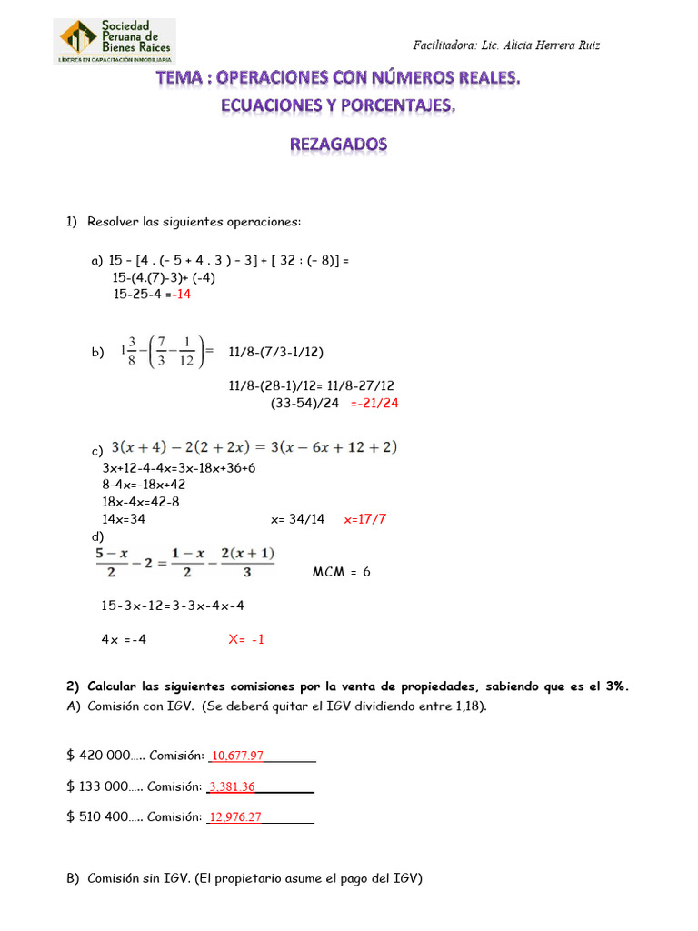 Ficha de Trabajo Único Rezagado Agente Inmobiliario. AHR | PDF ...