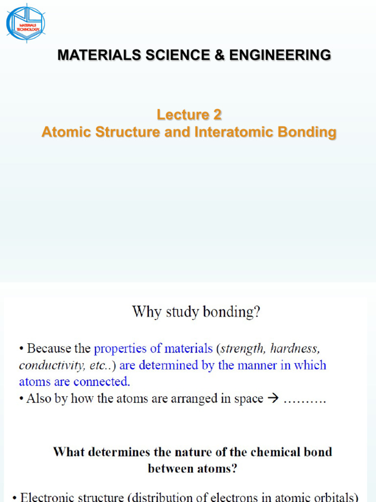 Lecture 2 - Atomic Bonding Properties | PDF