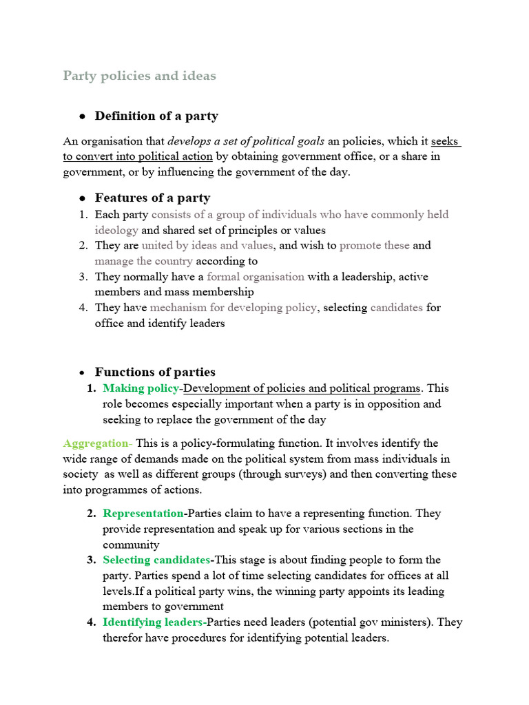 Party Policies and Ideas | PDF | Conservatism | Political Parties
