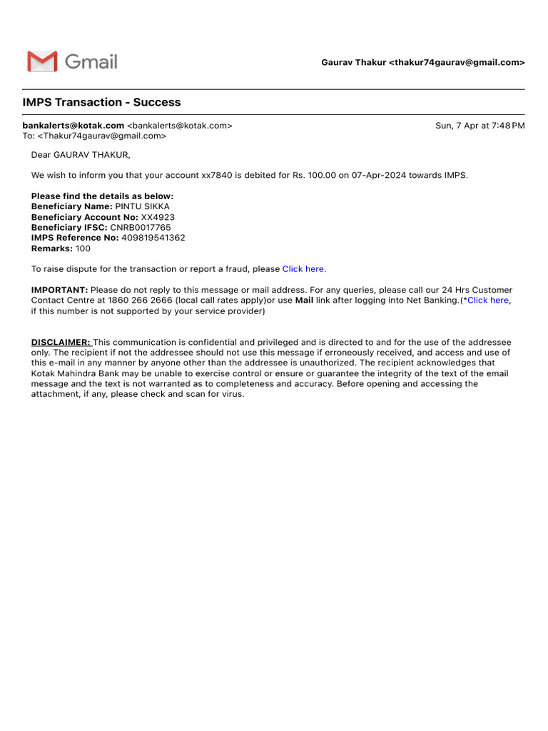 IMPS Transaction - Success | PDF