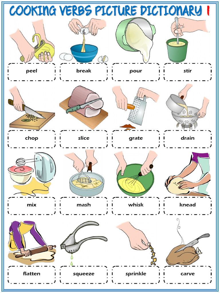 Cooking Verbs Vocabulary Esl Picture Dictionary Worksheets For Kids | PDF
