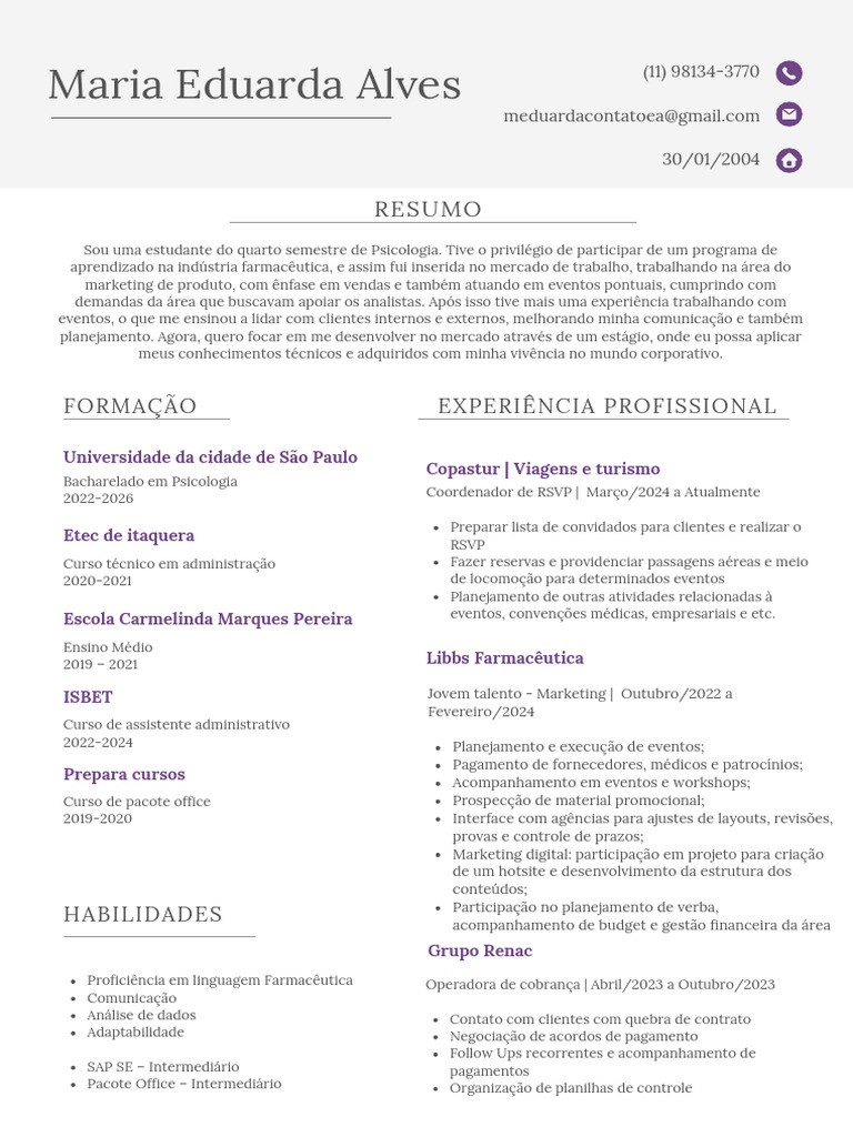 CV Maria Eduarda Alves (04-24) | PDF | Marketing | Farmacêutico