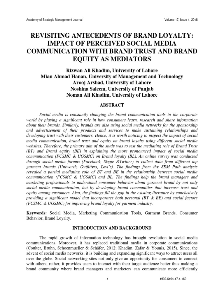 Revisiting Antecedents of Brand Loyalty | PDF | Brand | Social Media