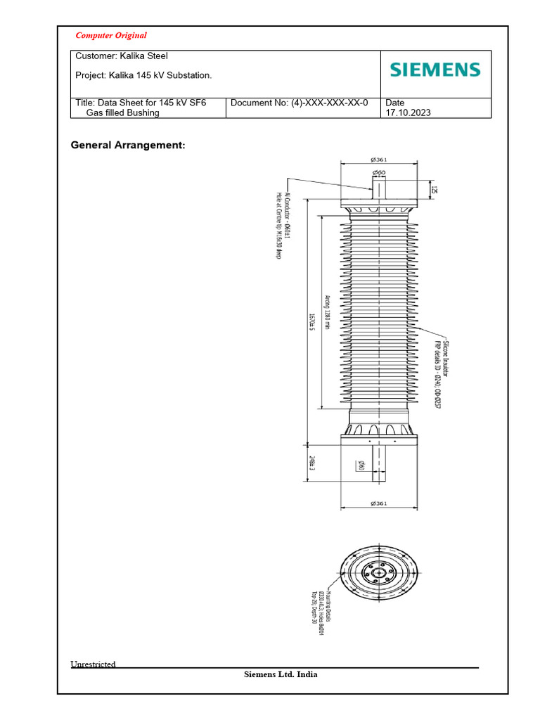 Td08 145kv Gis Sf6toair Bushing GTP | PDF | Electrical Substation | Electrical Equipment
