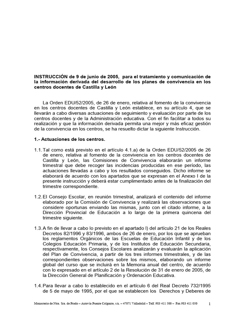Instrucciones para Convivencia Escolar | PDF