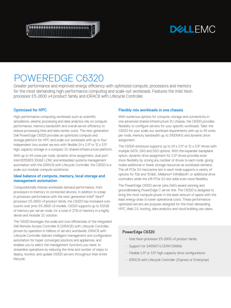 Dell PowerEdge C6320 Spec Sheet | PDF | Supercomputer | Scalability