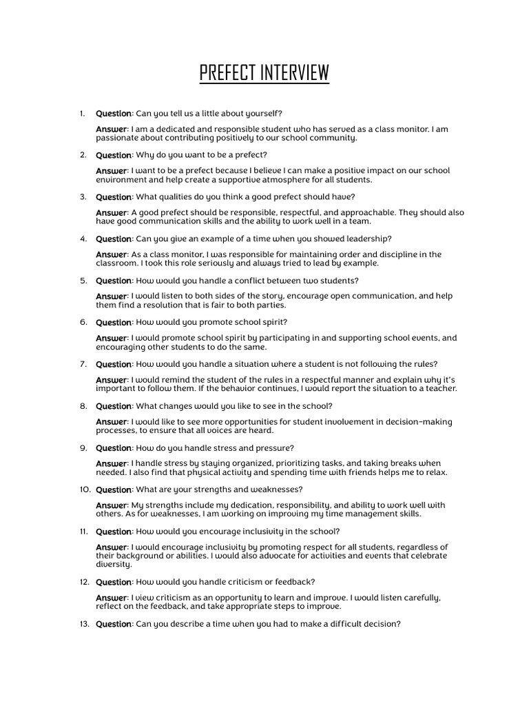 Prefect Interview | PDF | Community | Teachers