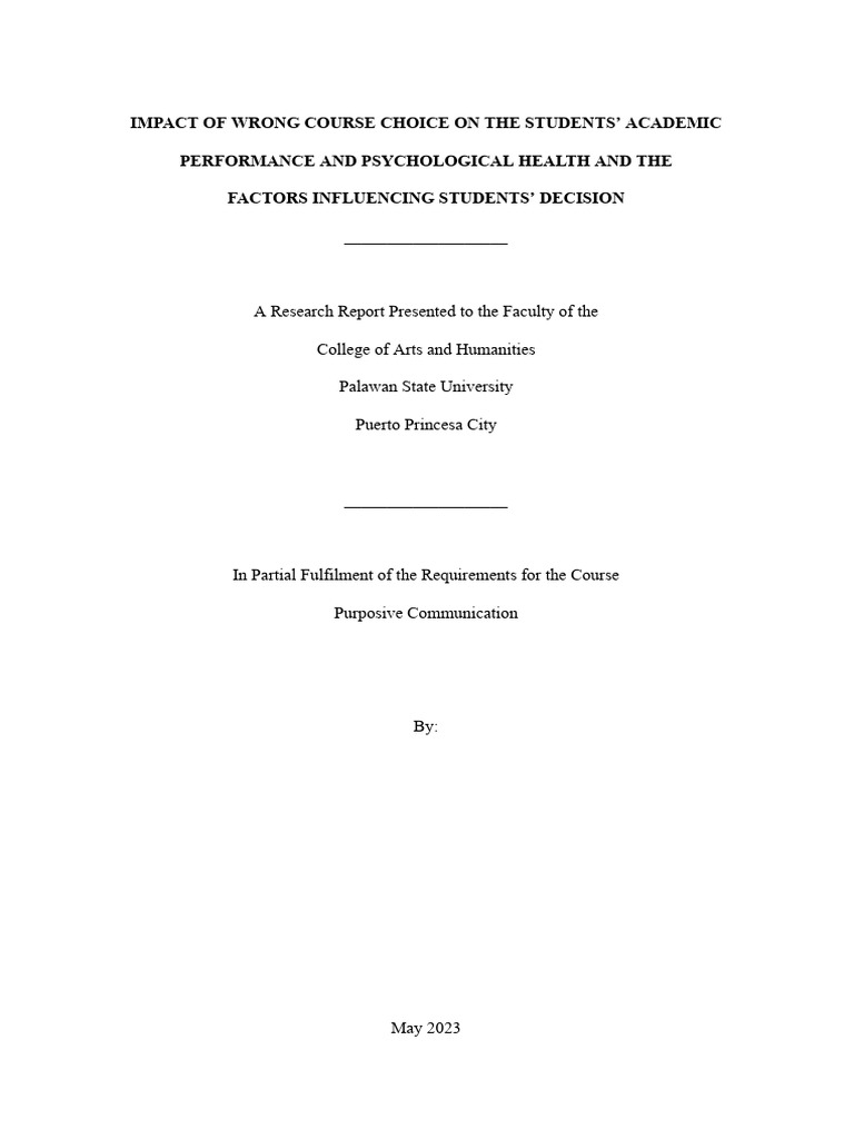 Impact of Wrong Course Choice On The Students' Academic Performance and ...