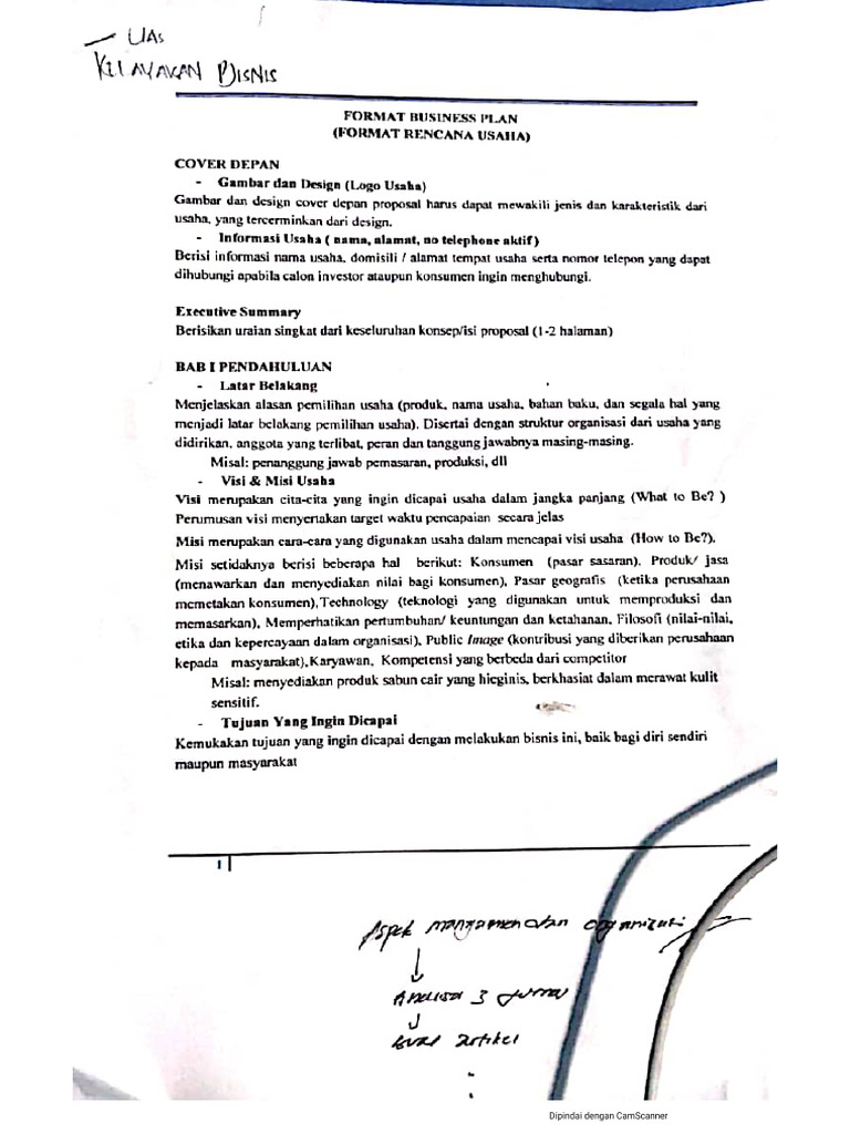 Sket Contoh Bisnis Plan | PDF