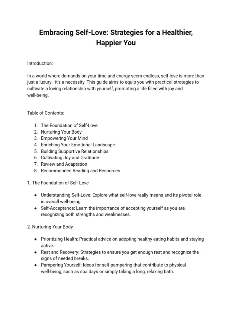 Embracing Self-Love - Strategies For A Healthier, Happier You | PDF ... Embracing Self-Love - Strategies For A Healthier, Happier You | PDF ...