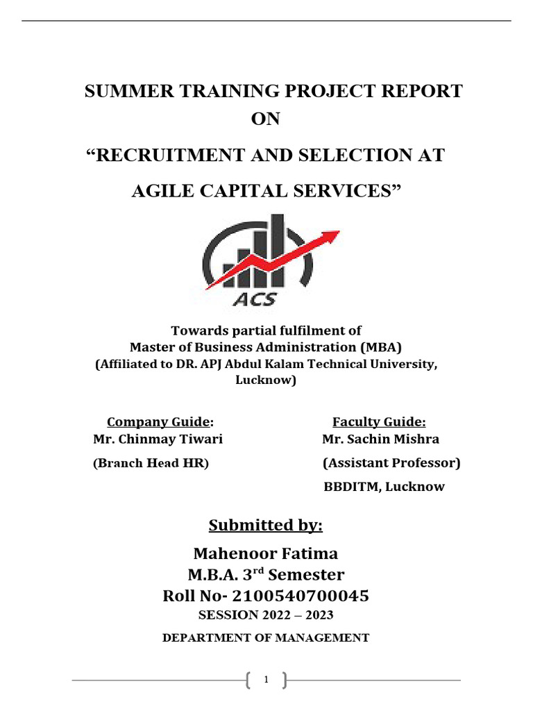 Agile Summer Training Report - 075013 | PDF | Recruitment | Human Resources