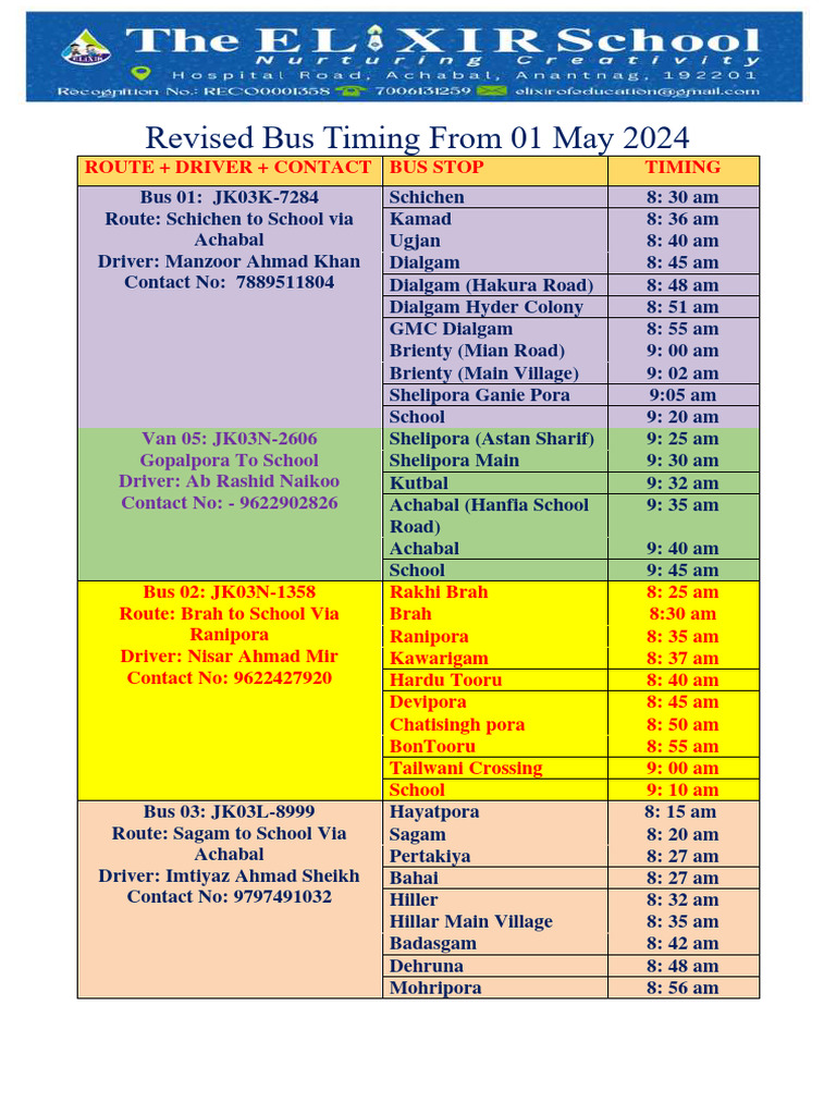 Revised BUS TIMING 1st May 2024 | PDF | Transport | Bus Transport