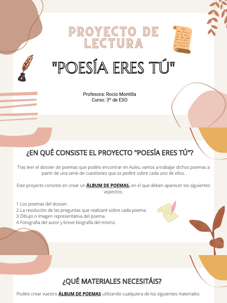 Explicación Proyecto de Lectura 1 Evaluación Antología Poética | PDF