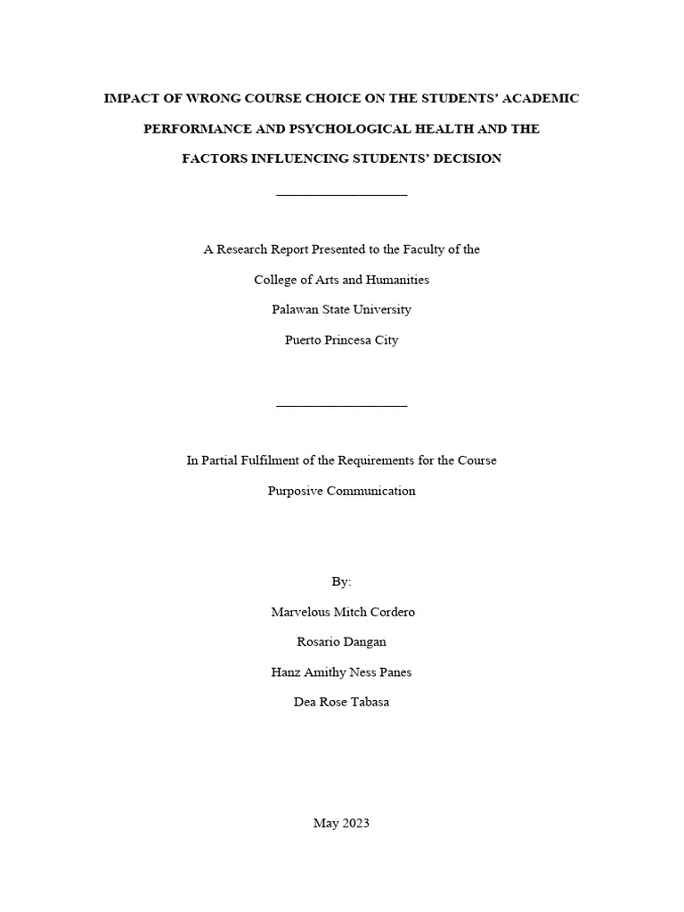 Impact of Wrong Course Choice On The Students' Academic Performance and ...