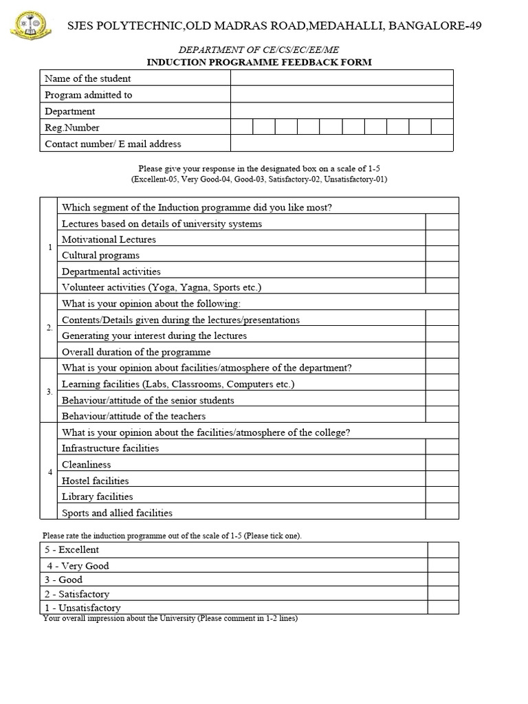 Induction Program Feedback EEE Form | PDF