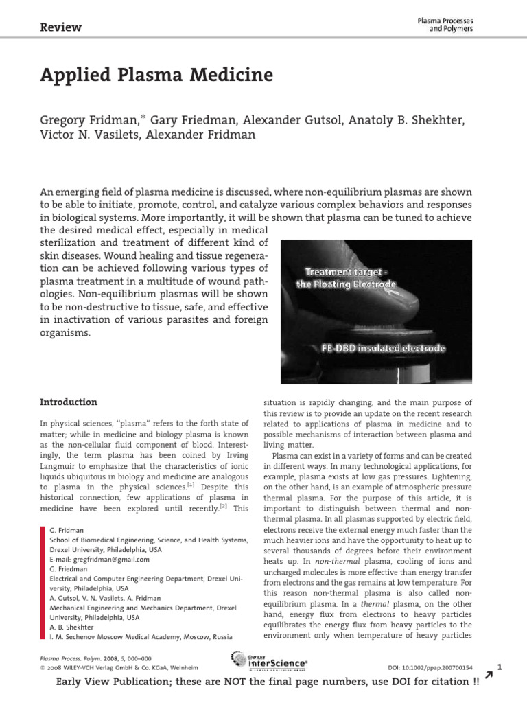 Plasma Medicine | PDF | Plasma (Physics) | Physical Sciences